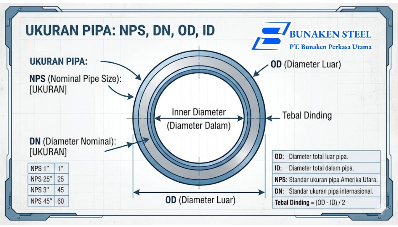 Ukuran Pipa: NPS, DN, OD, dan ID – Panduan Lengkap - Bunaken Steel